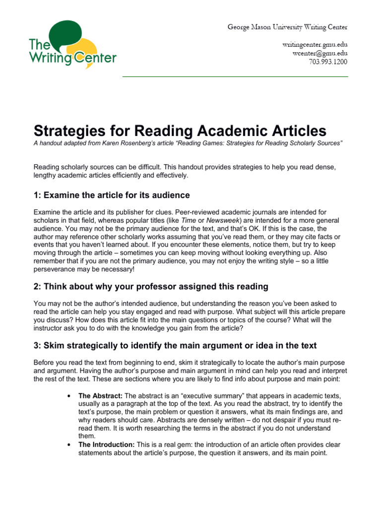 Strategies For Reading Academic Articles | PDF | Abstract (Summary) | Argument