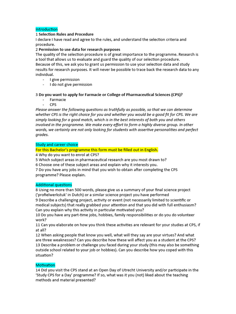 CPS Questionnaire | PDF | Bachelor's Degree | Qualifications