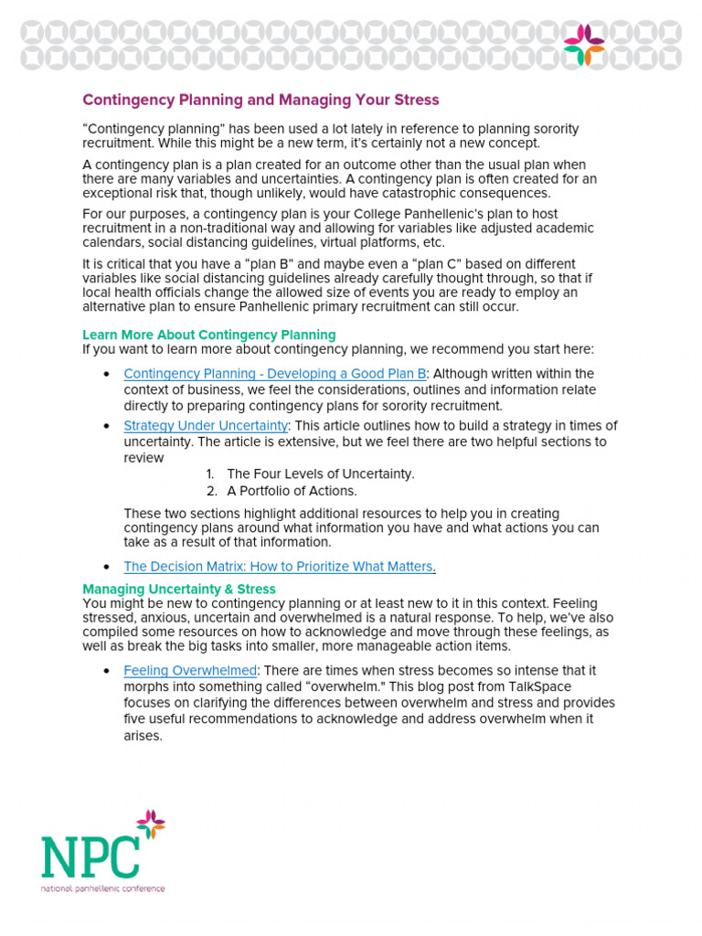 Contingency Planning and Managing Your Stress | PDF | Stress (Biology ...