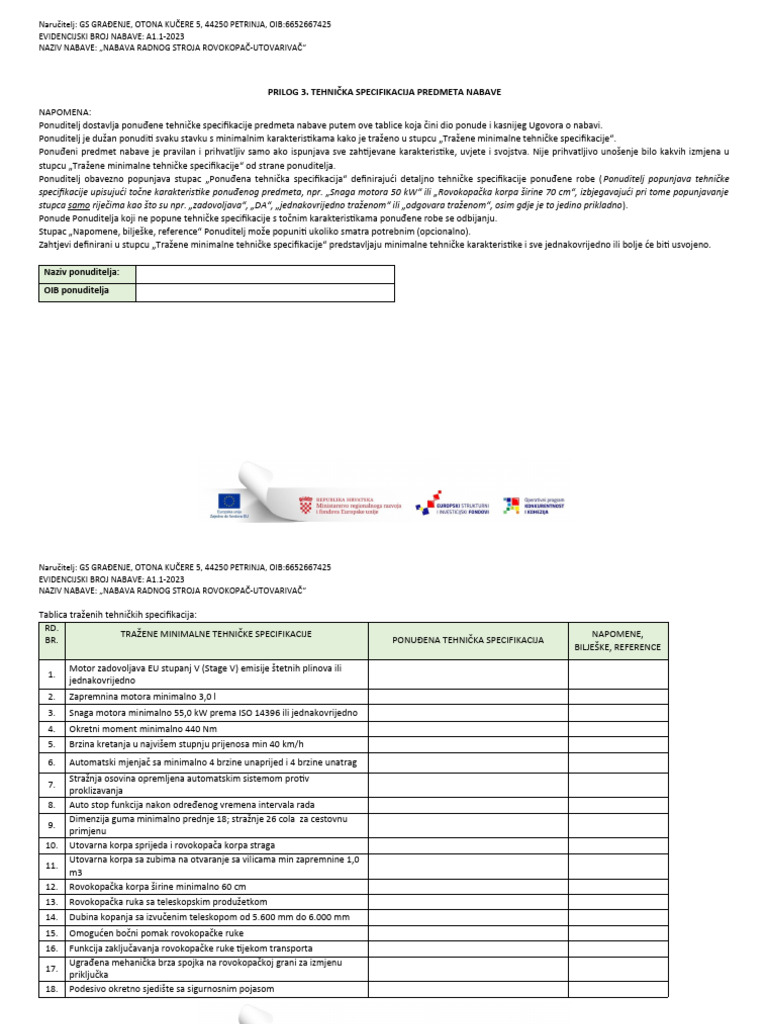PRILOG 3 Tehnicke Specifikacije 1 | PDF