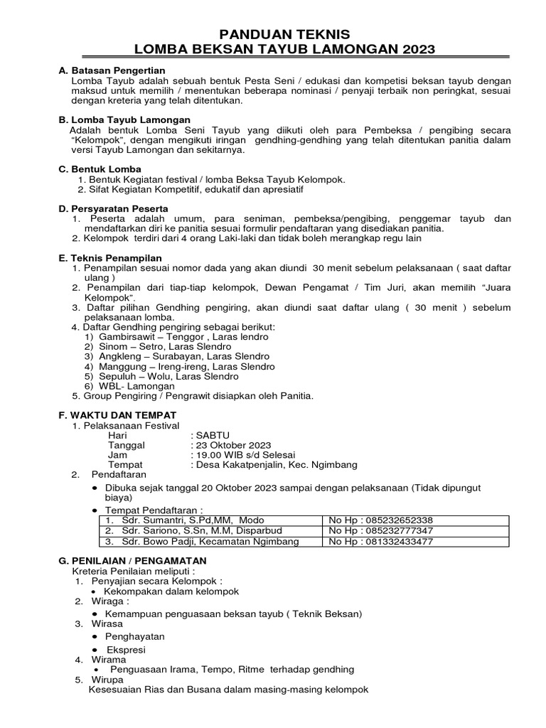 Panduan Lomba Beksan Tayub 2023 | PDF | Sains & Matematika