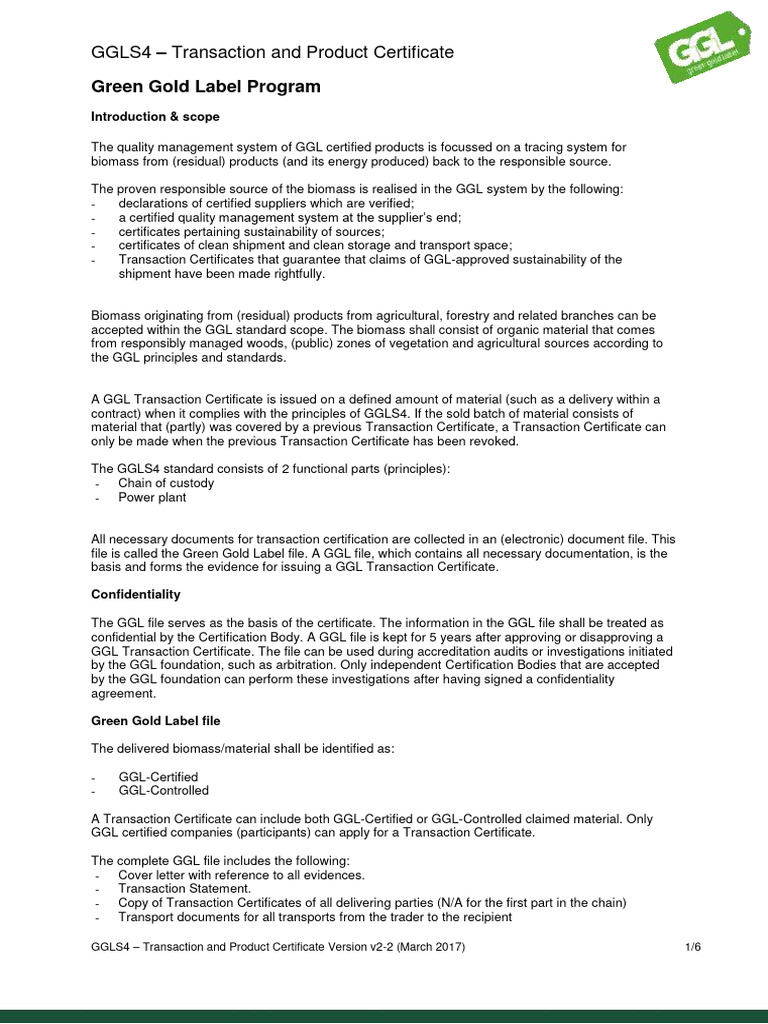 GGLS4 Transaction and Product Certificate v2 2 | PDF | Cargo | Bill Of ...