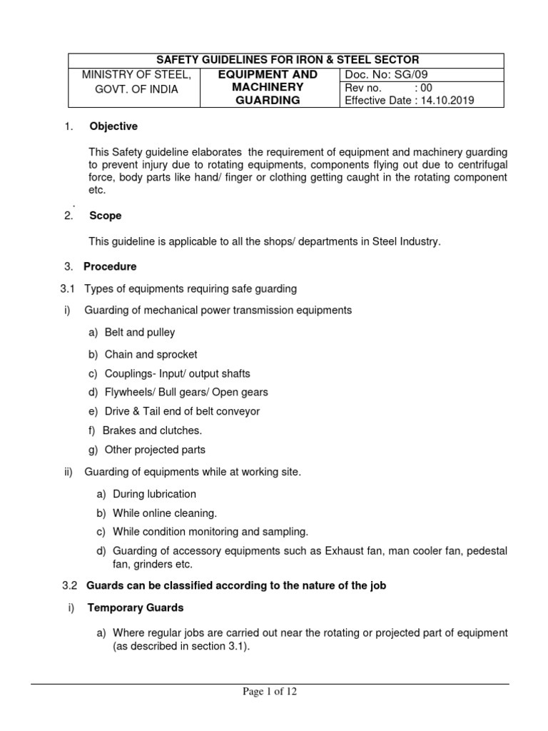 SG-09 Safety Guideline in Equipment & Machine Guarding - 0 | PDF | Belt ...