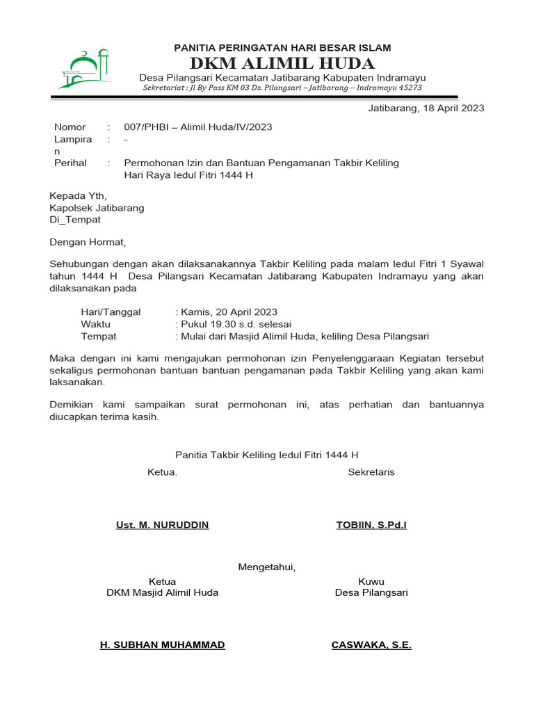 Surat Ijin Takbir Keliling | PDF