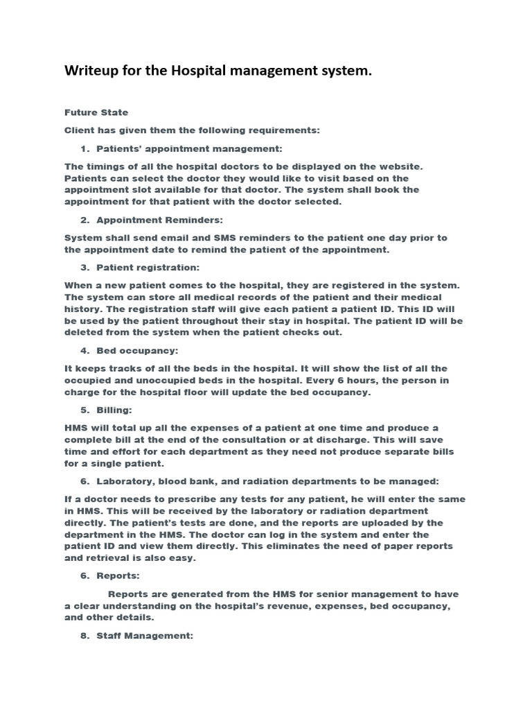 Writeup For The Hospital Management System | PDF | Patient | Hospital