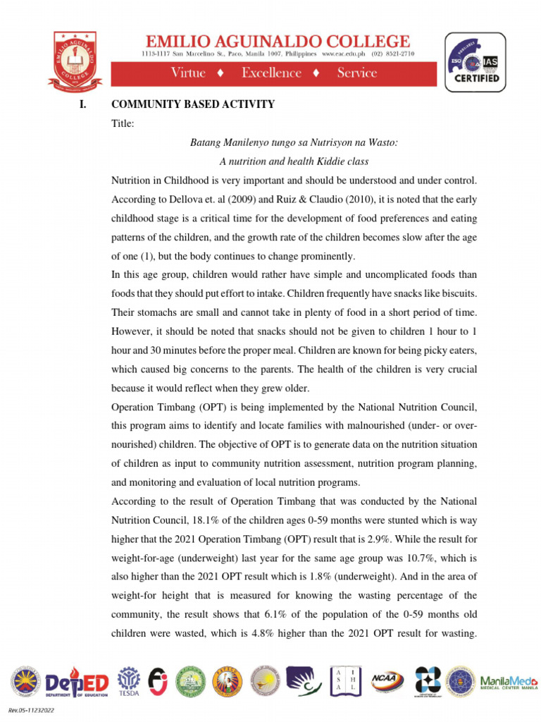 Community Based Activity - PHN | PDF | Malnutrition | Determinants Of Health