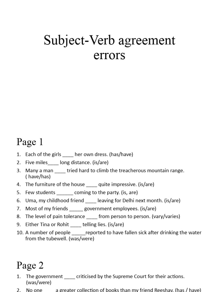 Subject Verb Agreement Exercises-QP | PDF