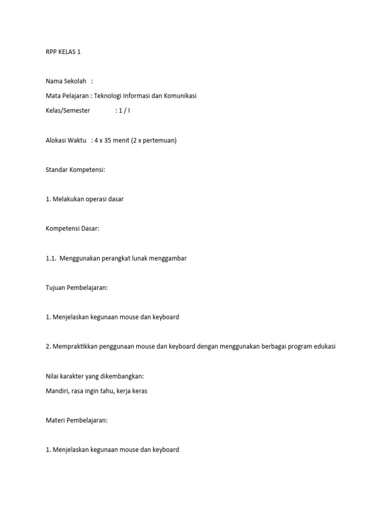 RPP Kelas 1 | PDF