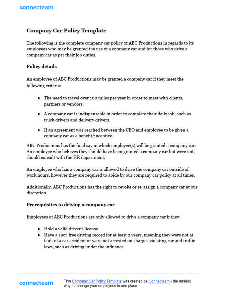 Company Car Policy Template 1 | PDF | Employment | Car