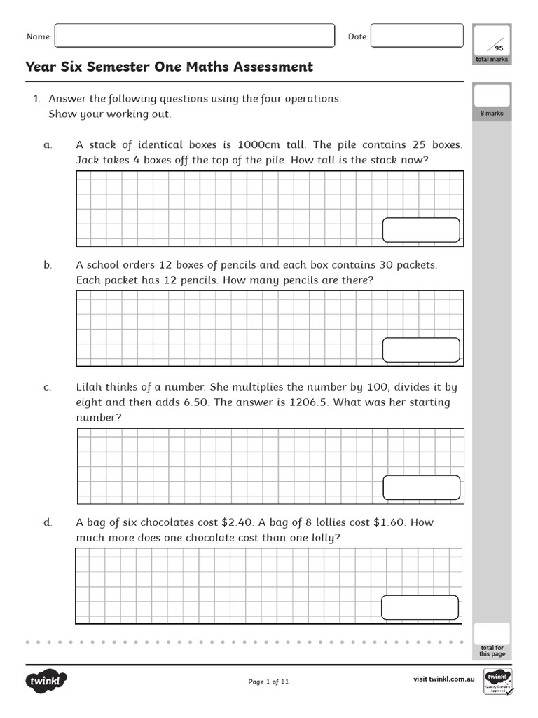 Year6.1 Test 1 | PDF | Mathematics | Arithmetic