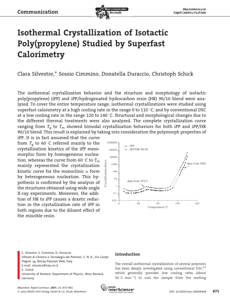 Isothermal Crystallization of Isotactic Poly (Propylene) Studied by ...