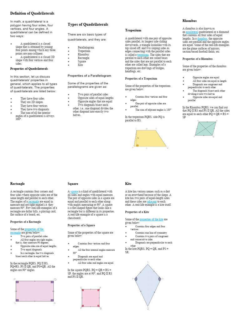 Quadrilateral Notes | PDF | Rectangle | Polytopes