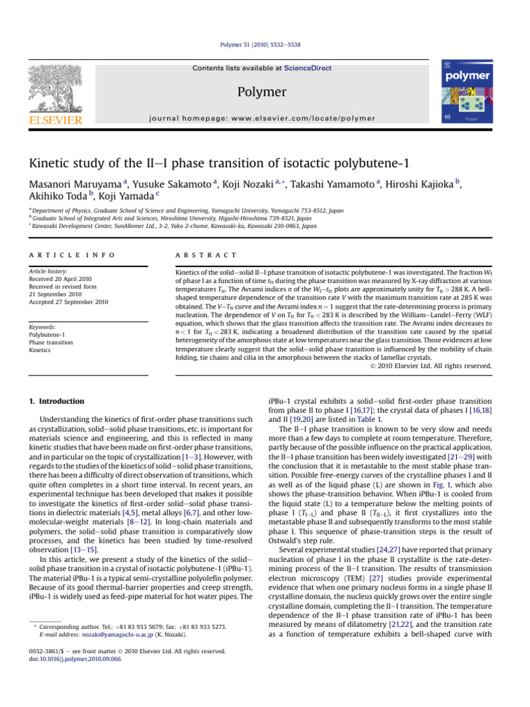 Kinetic Study of The II I Phase Transition of Isotactic Polybutene 1 ...