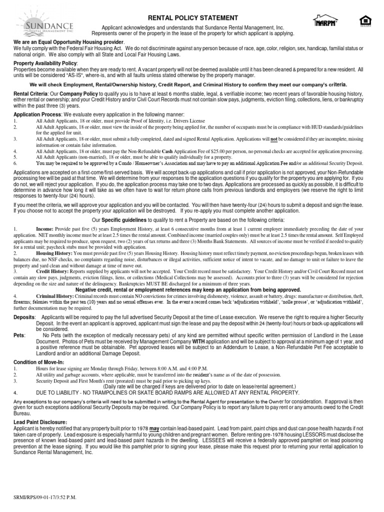Rental Policy Statement | PDF | Lease | Renting