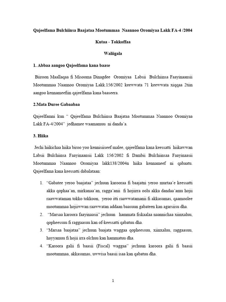 Qajeelfama Bulchiinsa Baajataa Lakk - FA.4.2004 Final | PDF