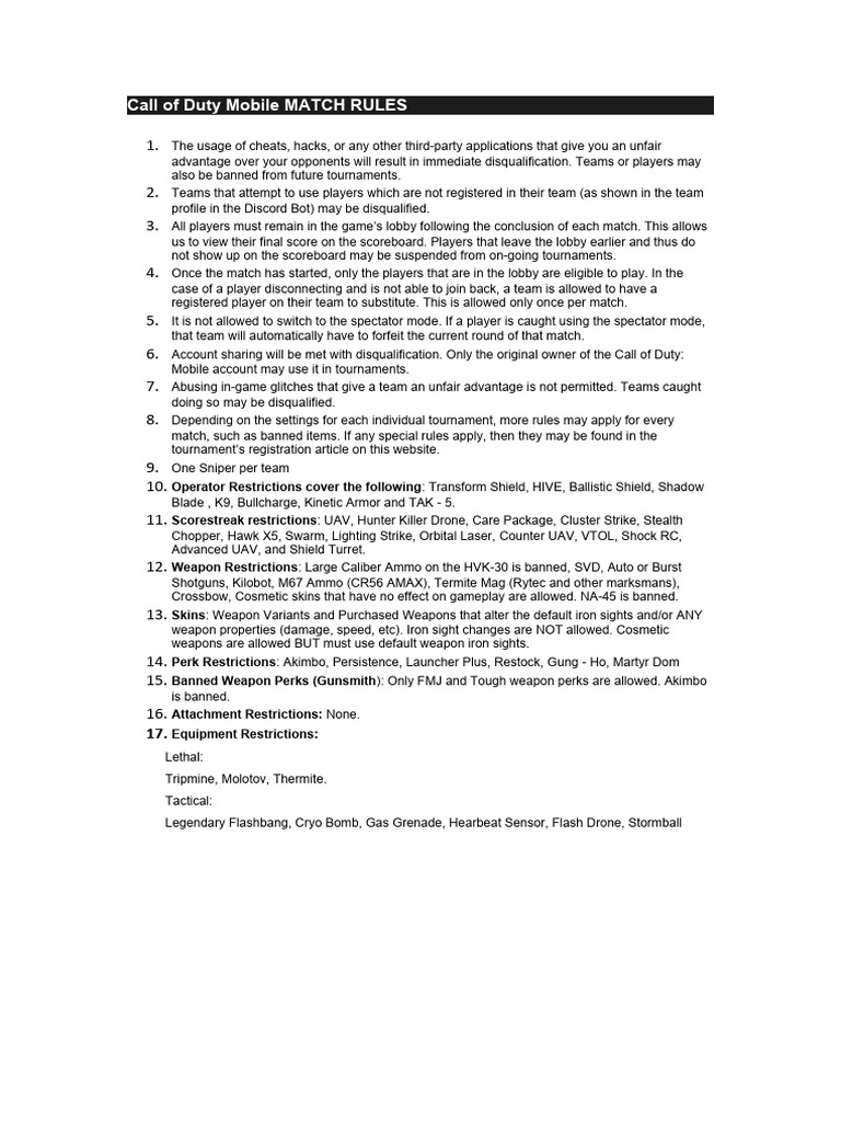 Call of Duty Mobile MATCH RULES | PDF | Unmanned Aerial Vehicle ...