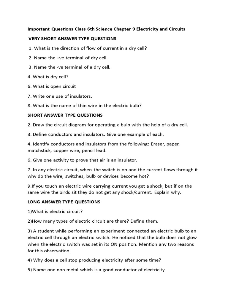 (Class 6th) Electricity and Circuits 2 | PDF | Switch | Electricity