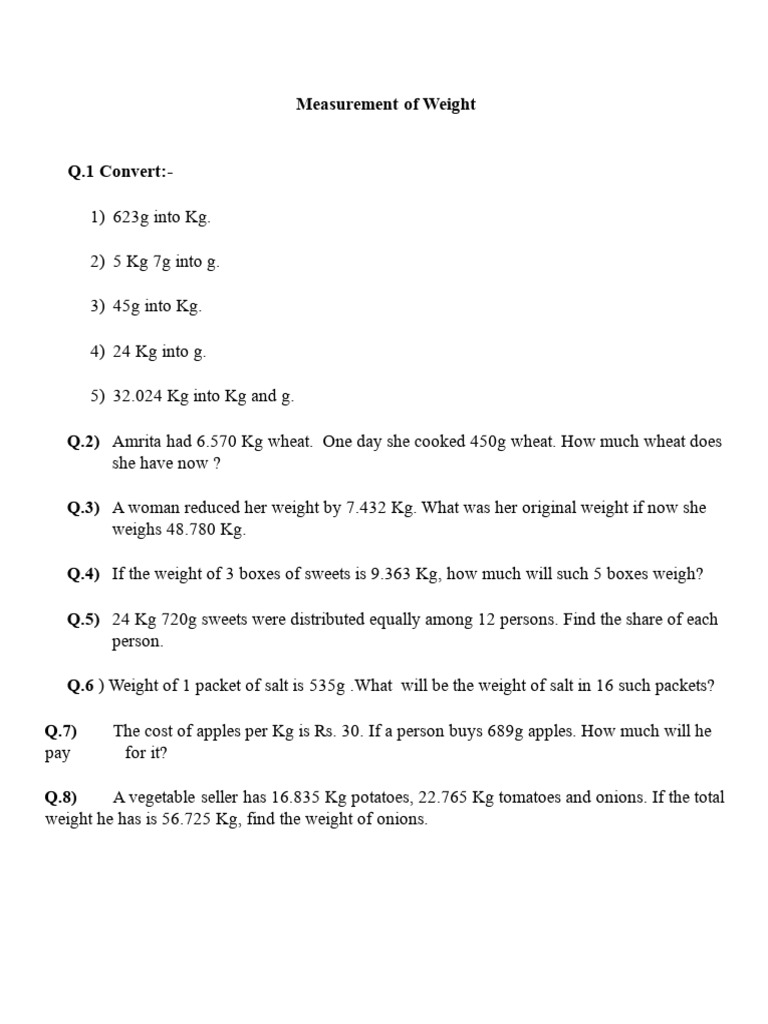 Class 5 Weight Measurement Exercises | PDF