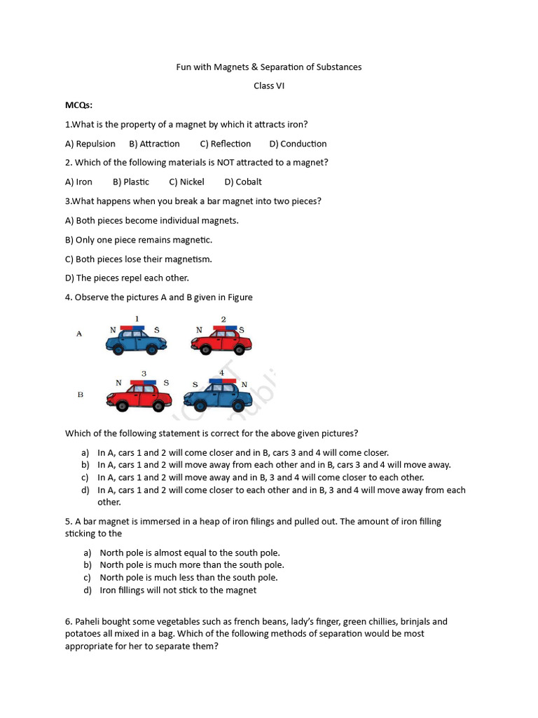 (Class 6) Fun With Magnets & Seperation of Substances | PDF | Magnet ...