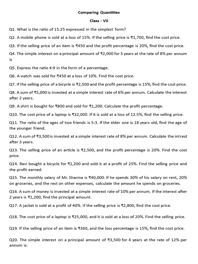 (Class 7) Comparing Quantities | PDF | Interest | Percentage