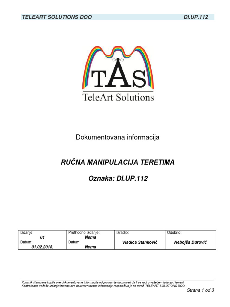 DI - UP - 112 Rucna Manipulacija Teretima | PDF