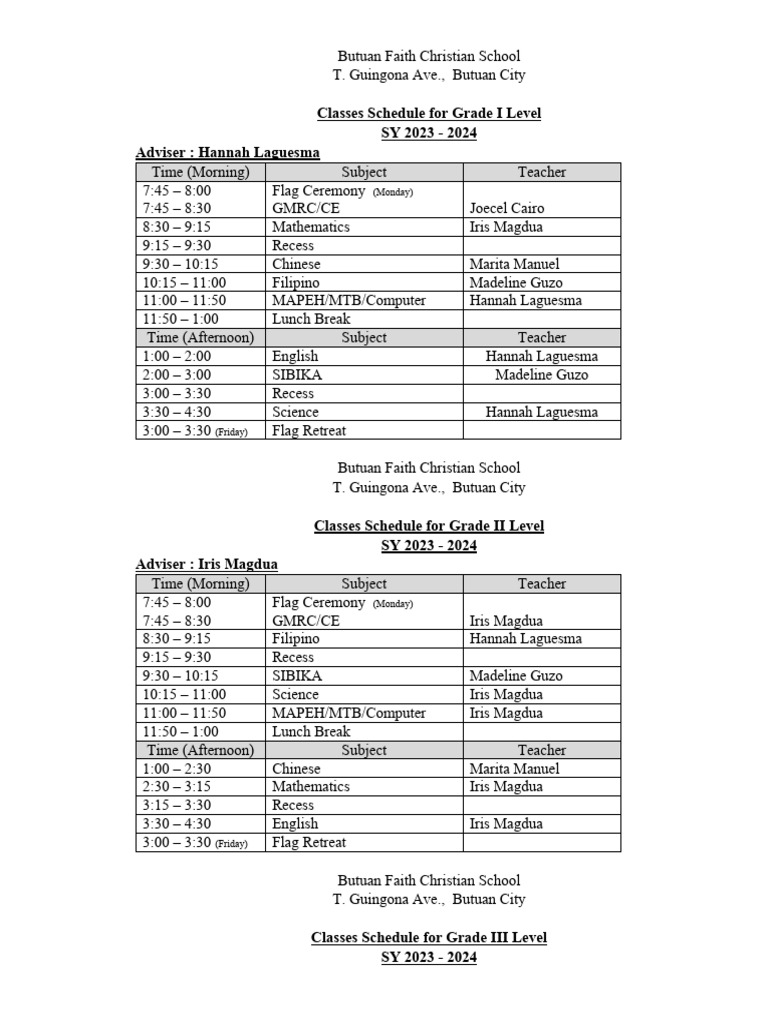 Class Sched Daily | PDF | Schools