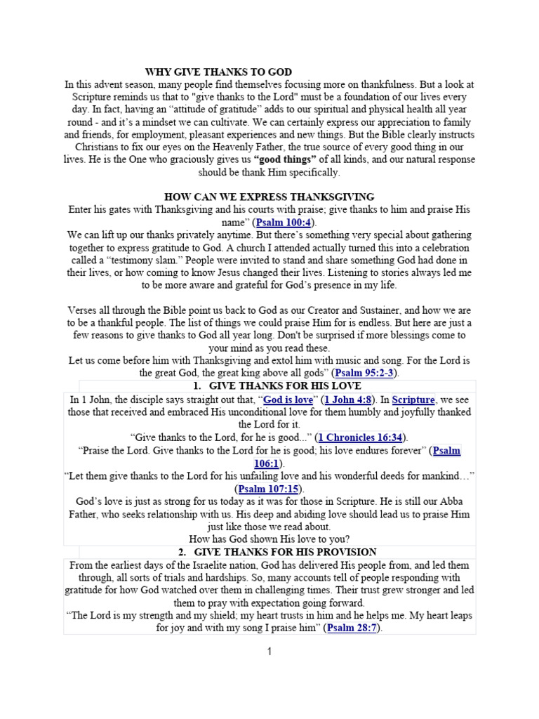 Why Give Thanks to God | PDF | Jesus | God