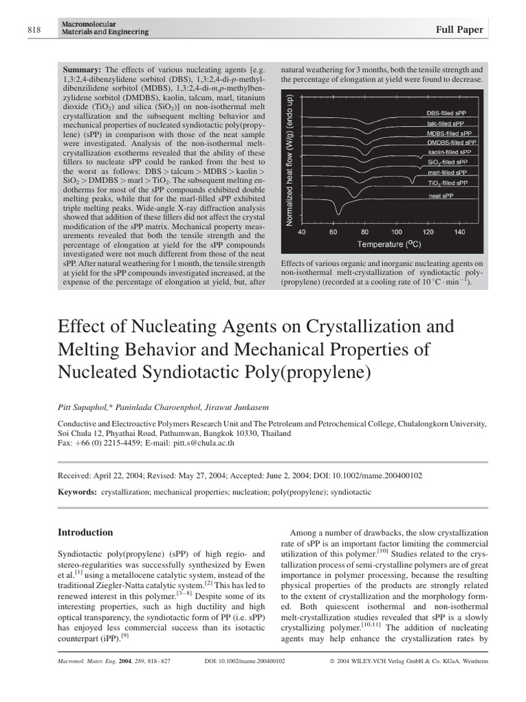 Effect of Nucleating Agents On Crystal and Melting Behavior and Mech Prop of Nucleated Syndio PP ...