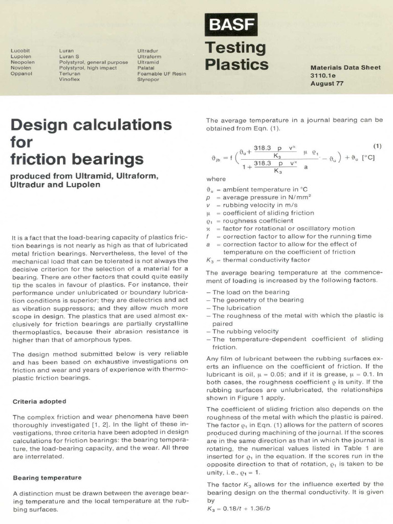 Design Calculations For Friction Bearings | PDF