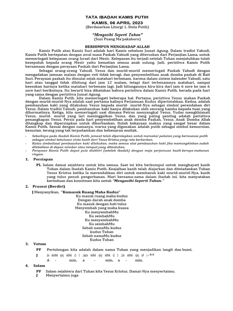 TATA IBADAH KAMIS PUTIH KAMIS | PDF