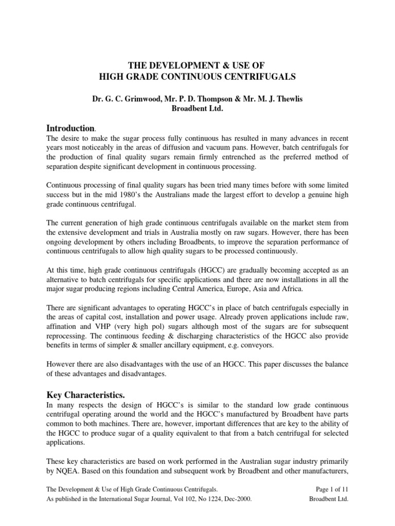 Use and Development High Grade Cont Cent | PDF | Sugar | Diet & Nutrition