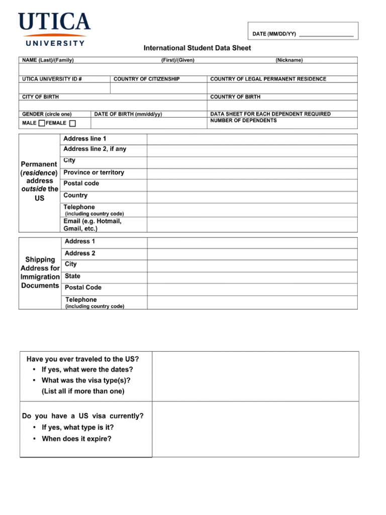 International Student Data Sheet | PDF