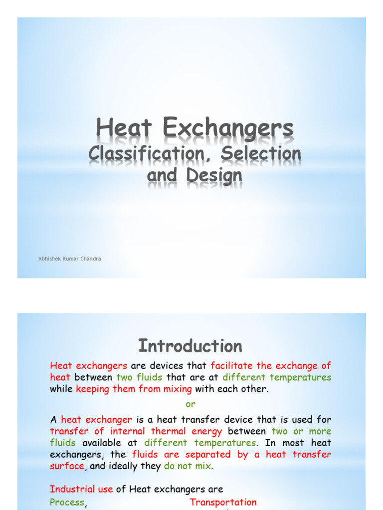 Heat Exchanger Classification and Selection | PDF | Heat Exchanger ...