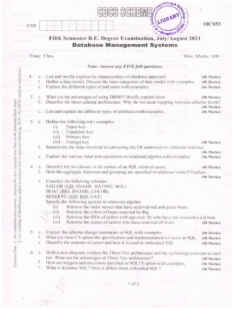 Database Management System July-Aug2021 | PDF | Databases | Information Technology
