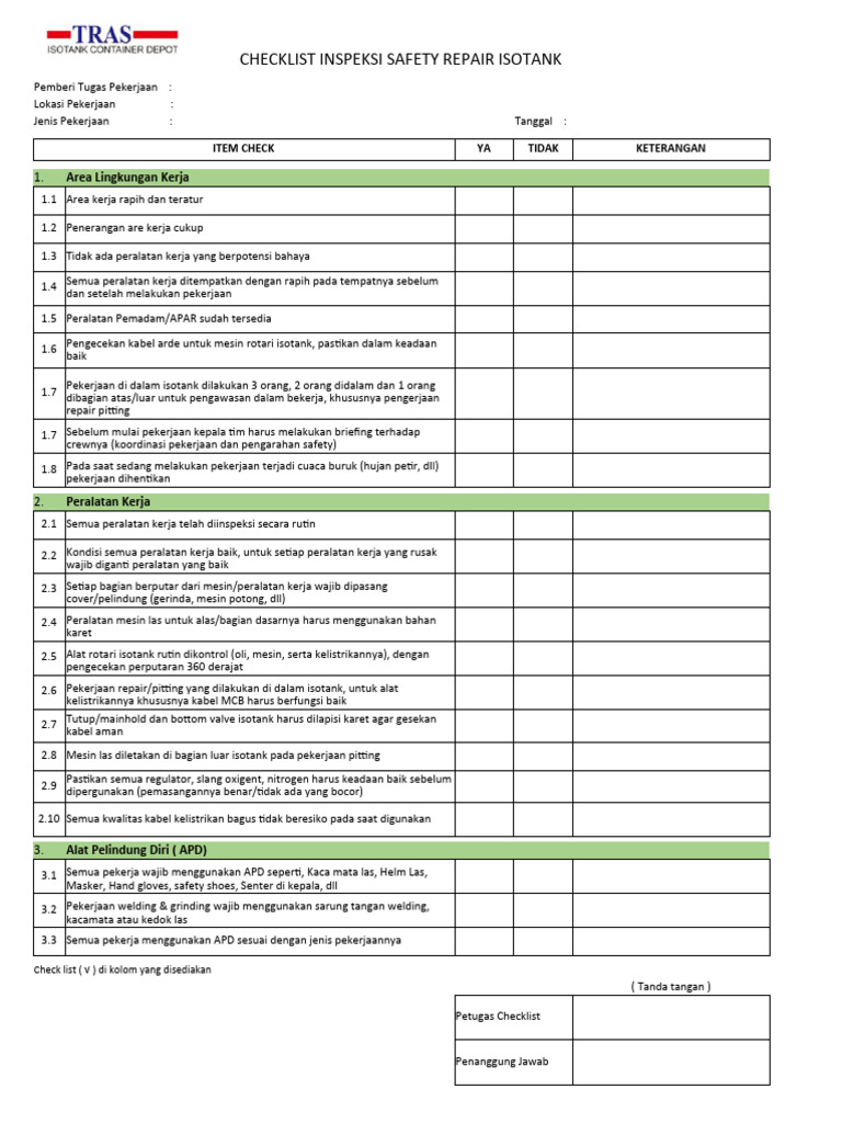 Form Check List Safety Repair Isotank | PDF