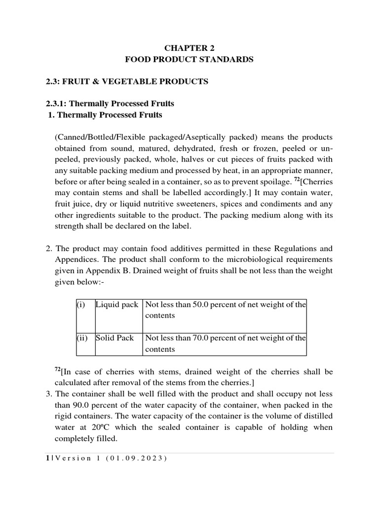 FSSAI - Chapter 2 - 3 (Fruit & Vegetable Products) | PDF | Juice | Diet & Nutrition