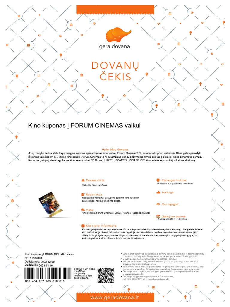 Kino Kuponas Į FORUM CINEMAS Vaikui | PDF