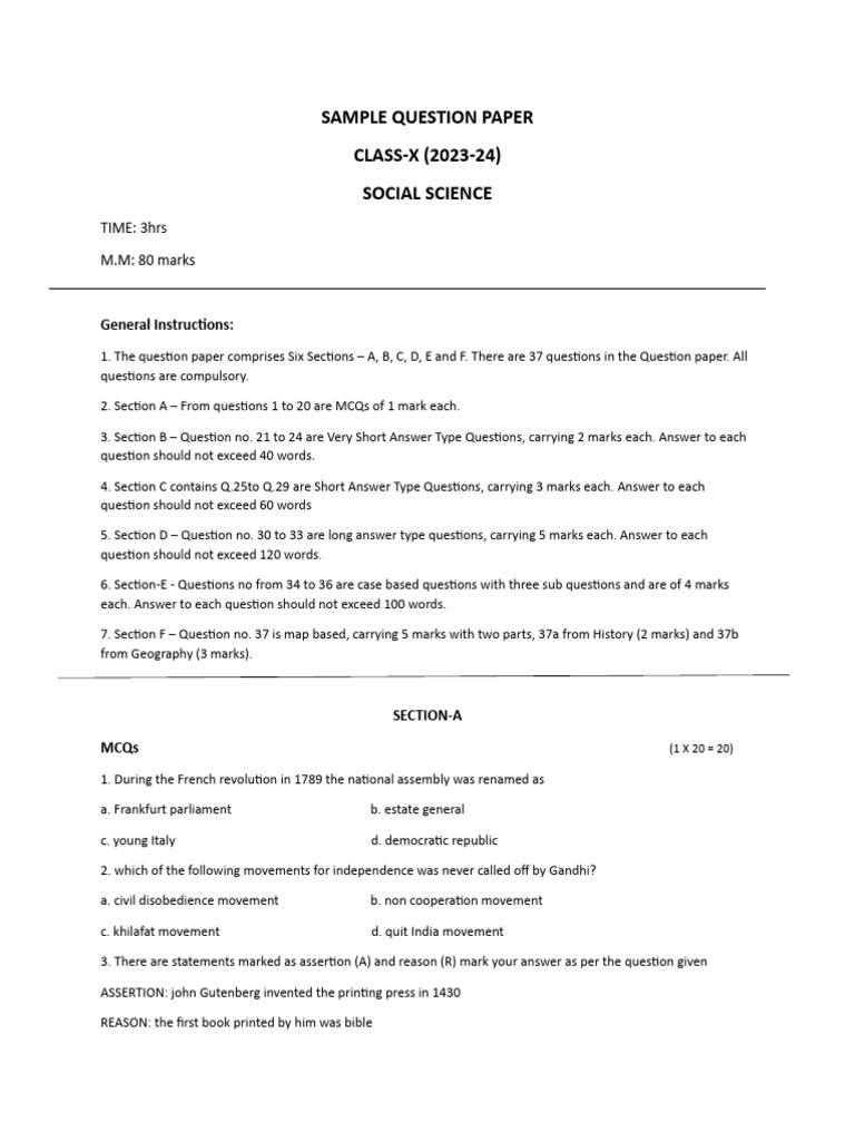 Social Question Paper | PDF