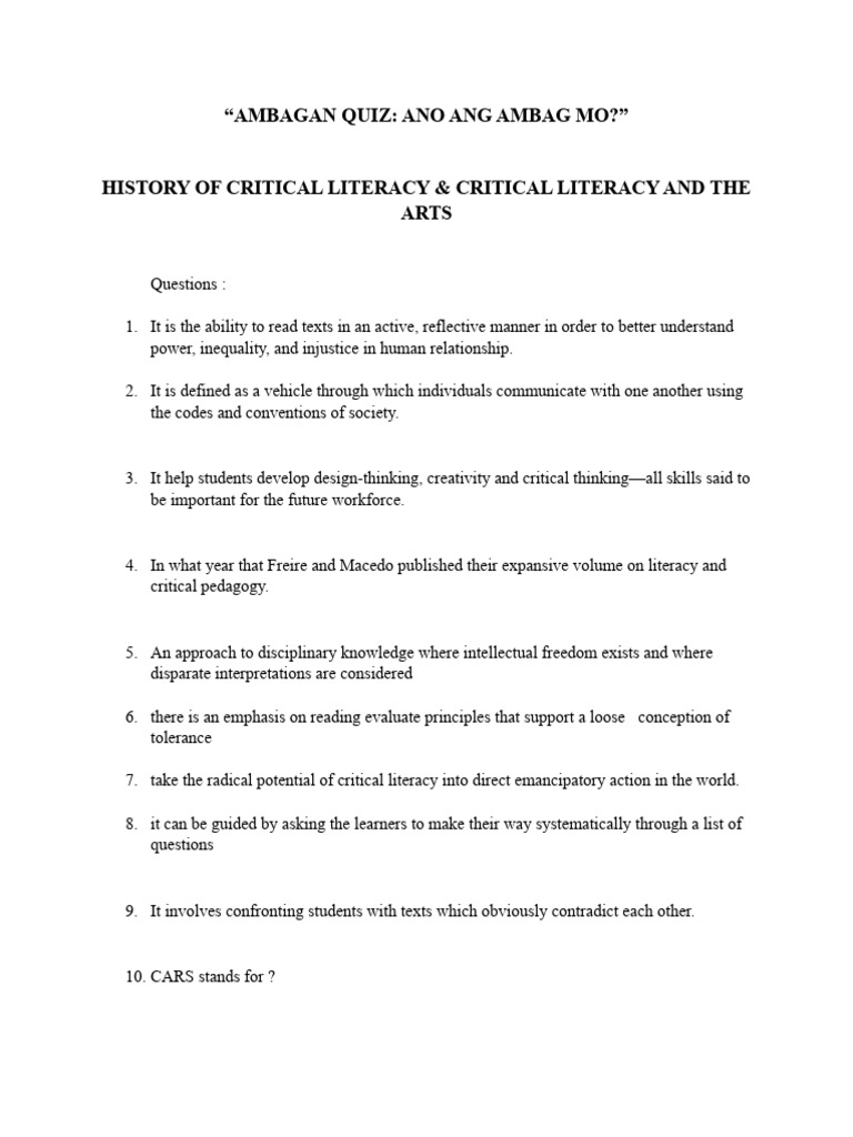 Ambagan Quiz | PDF