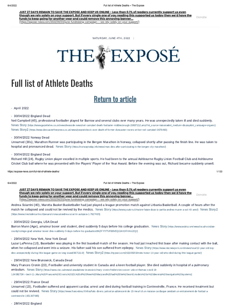 !!full List of Athlete Deaths After COVIDVaccine Rollout | PDF ...