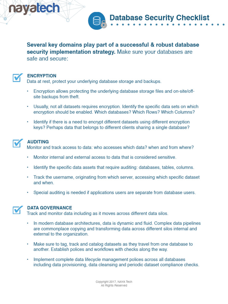 Naya DB Security Checklist | PDF