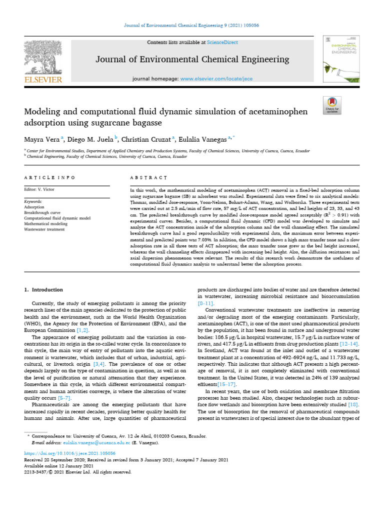 Modeling and Computational Fluid Dynamic Simulation of Acetaminophen | PDF | Adsorption | Diffusion