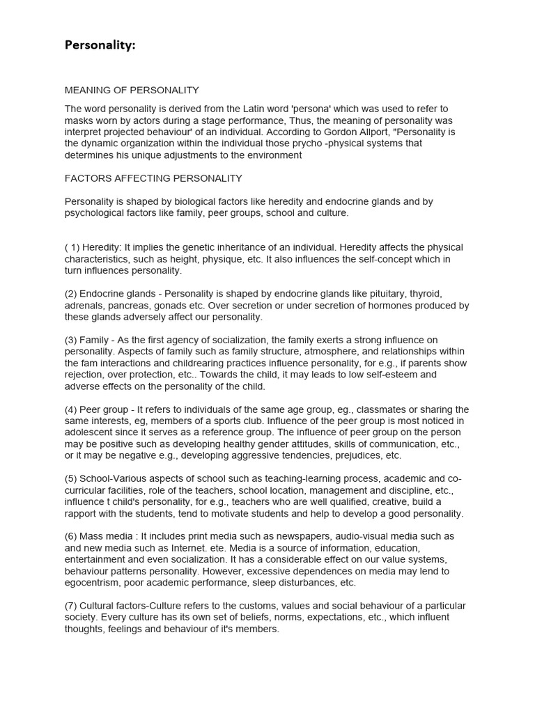 Personality - Notes | PDF | Extraversion And Introversion | Human ...