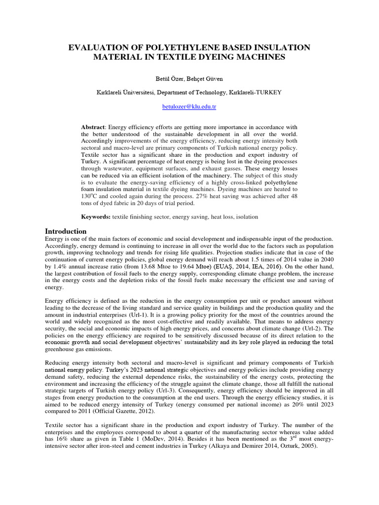 BOzer EVALUATION OF POLYETHYLENE BASED INSULATION MATERIAL IN TEXTILE ...