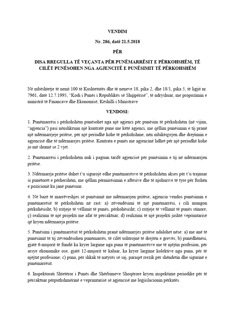 VENDIM NR 286 e AP Perkohshme | PDF