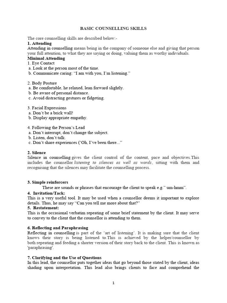 Basic Counselling Skills | PDF | Feeling | Conversation