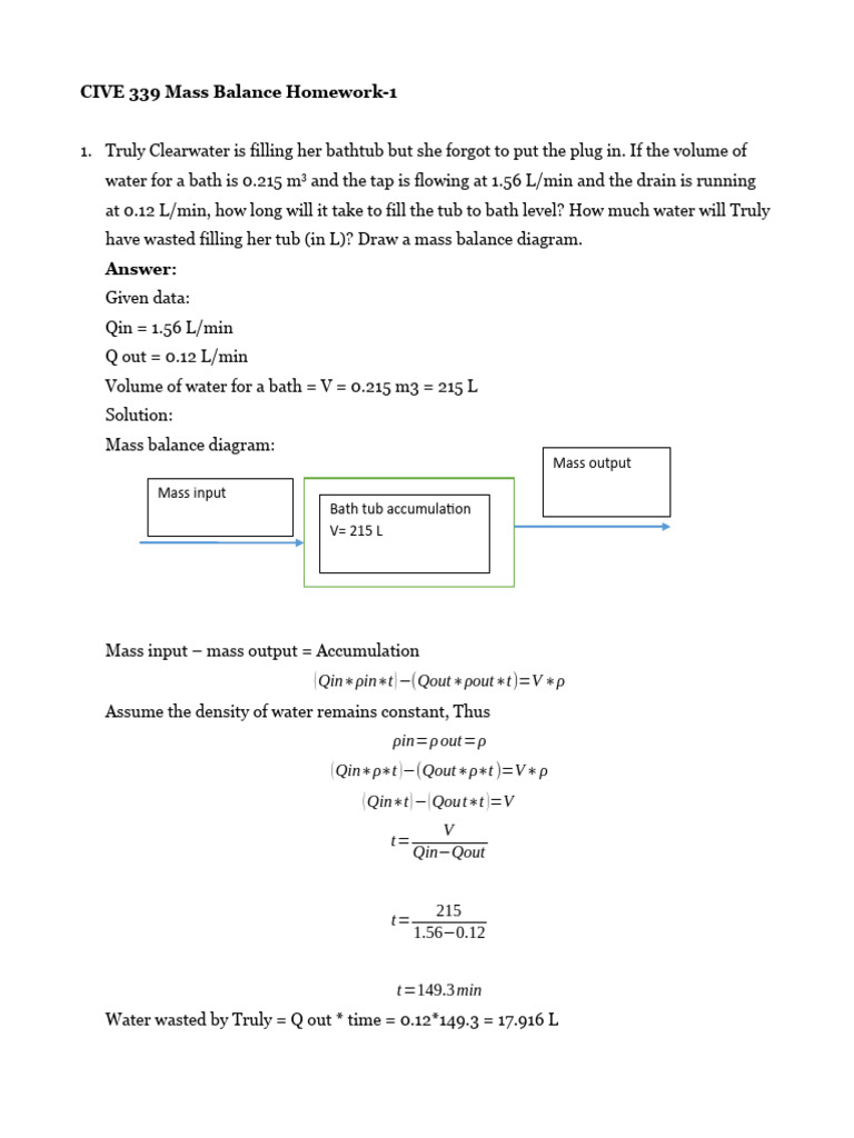 CIVE 339 Mass Balance Homework | PDF | Waste | Density