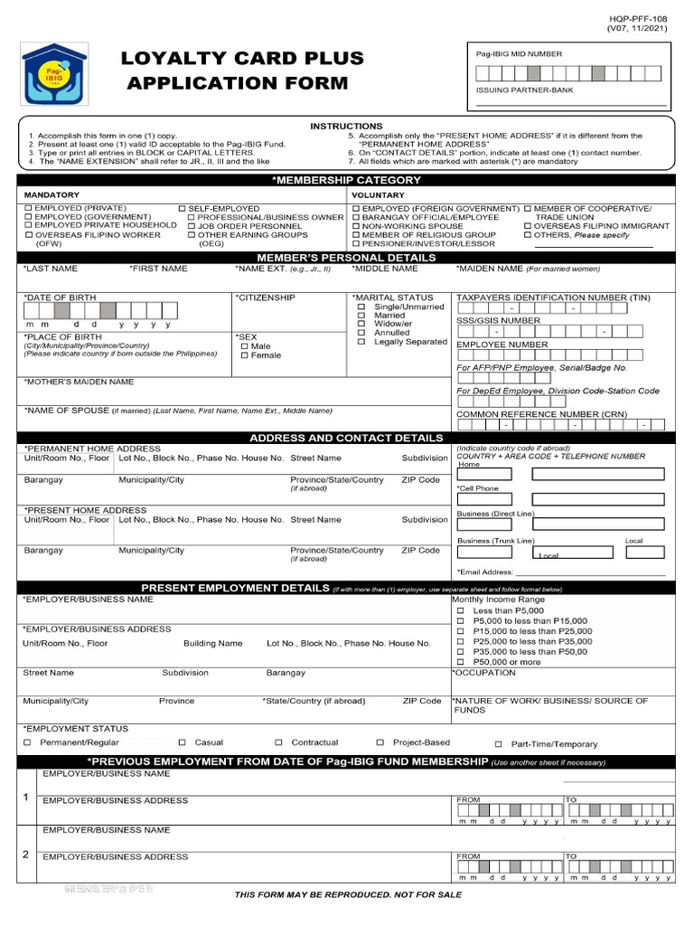 PFF108 LoyaltyCardPlusApplicationForm V07 | PDF