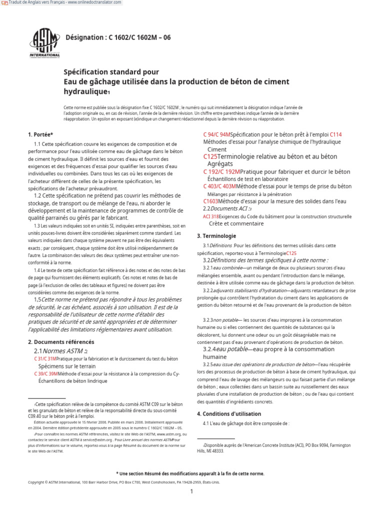 Eau de Gâchage Utilisée Dans La Production de Béton de Ciment ...