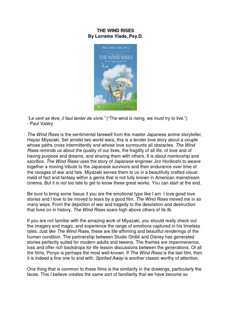 The Wind Rises: Miyazaki's Farewell | PDF | General Fiction